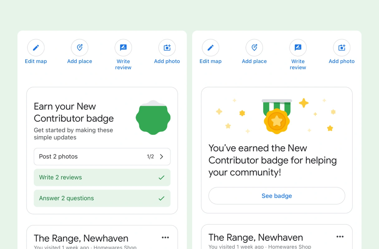 Bitesized UX example: Google's contributor badges