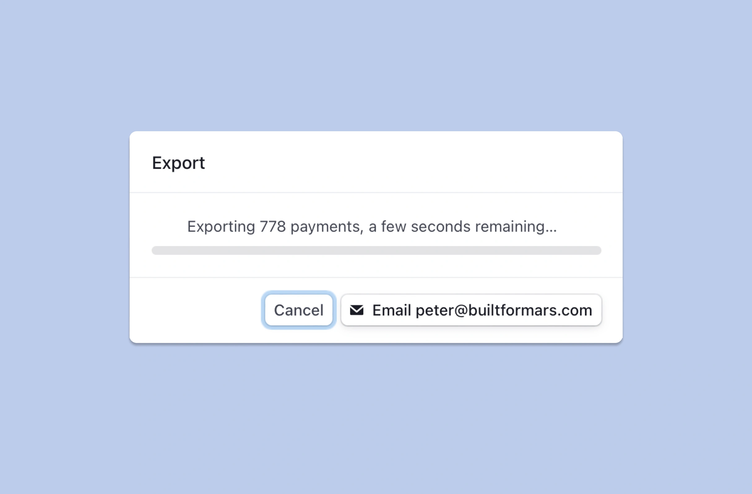 Bitesized UX example: Stripe's export notification