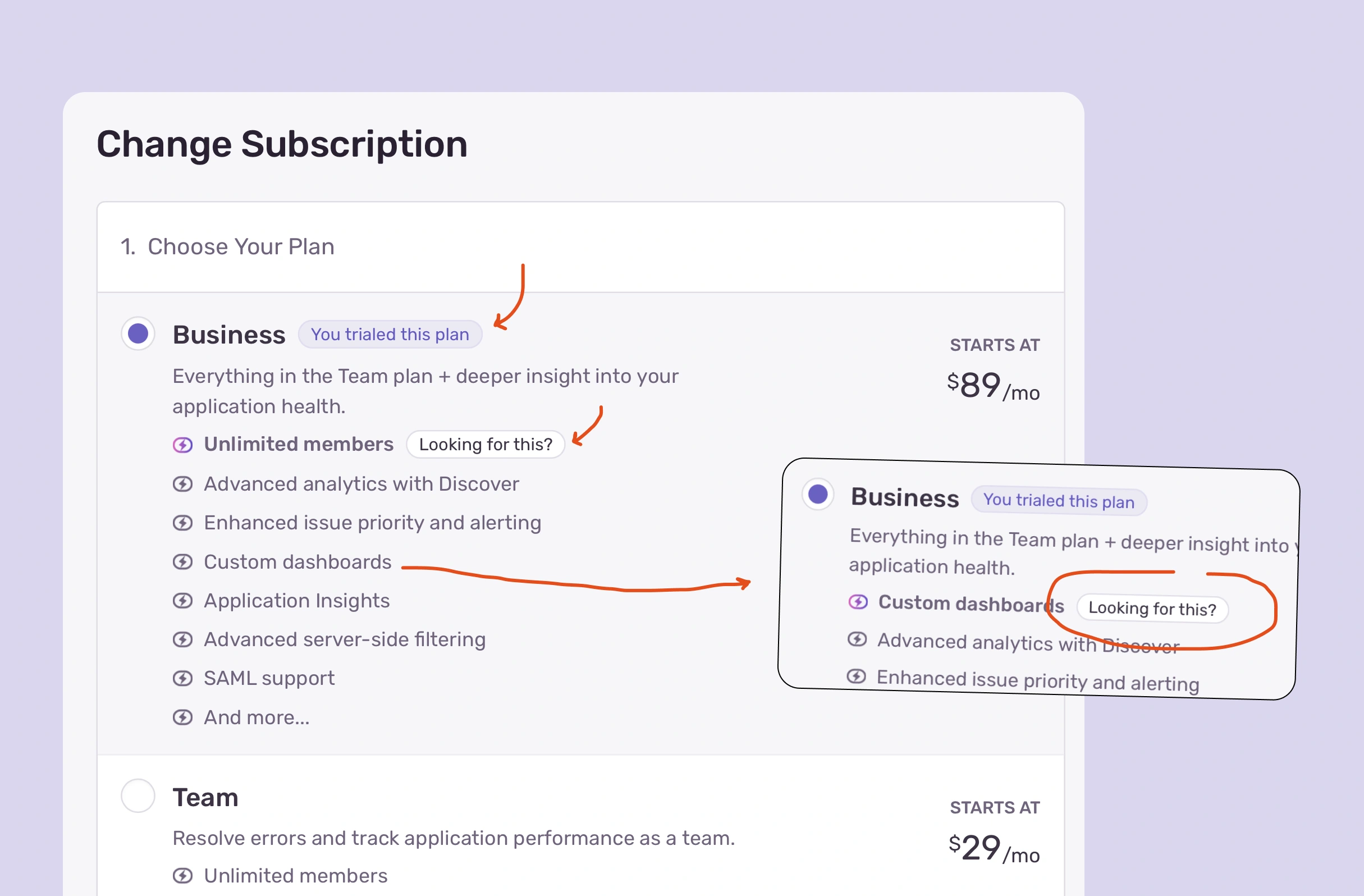 Bitesized UX example: Upselling a specific feature